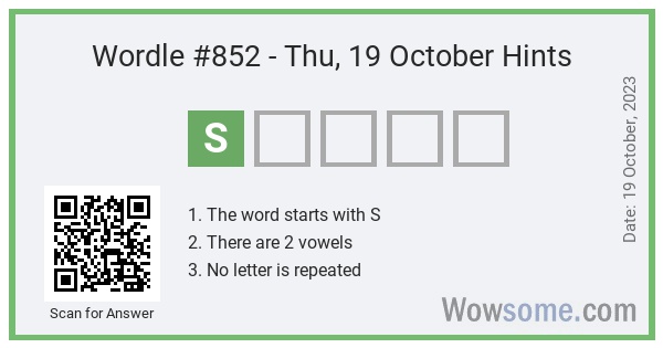 How to solve Wordle 852 of Thursday 19 October'23