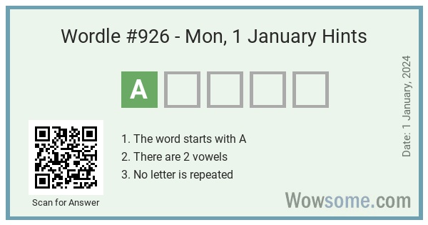 How to solve Wordle 926 of Monday 1 January'24